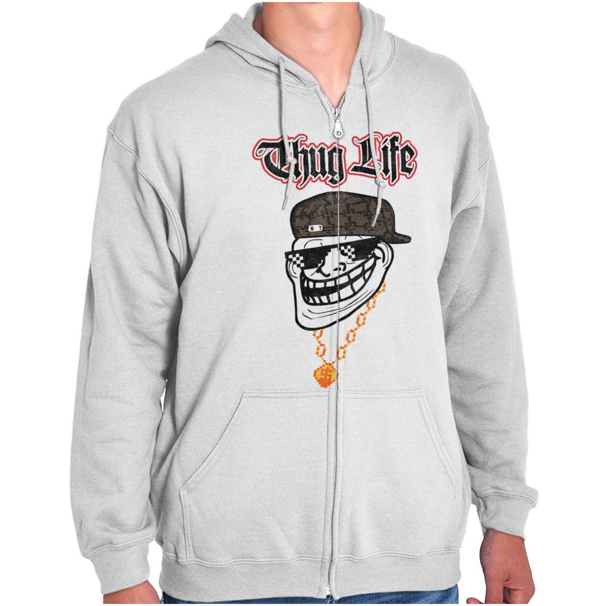 Troll Face Thug Life Full Zip Hooded Sweatshirt | Troll Face | Brisco ...